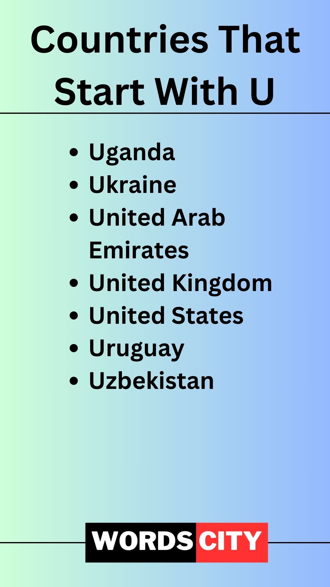 Countries That Start With U: Capitals, Currency and Population - Words City