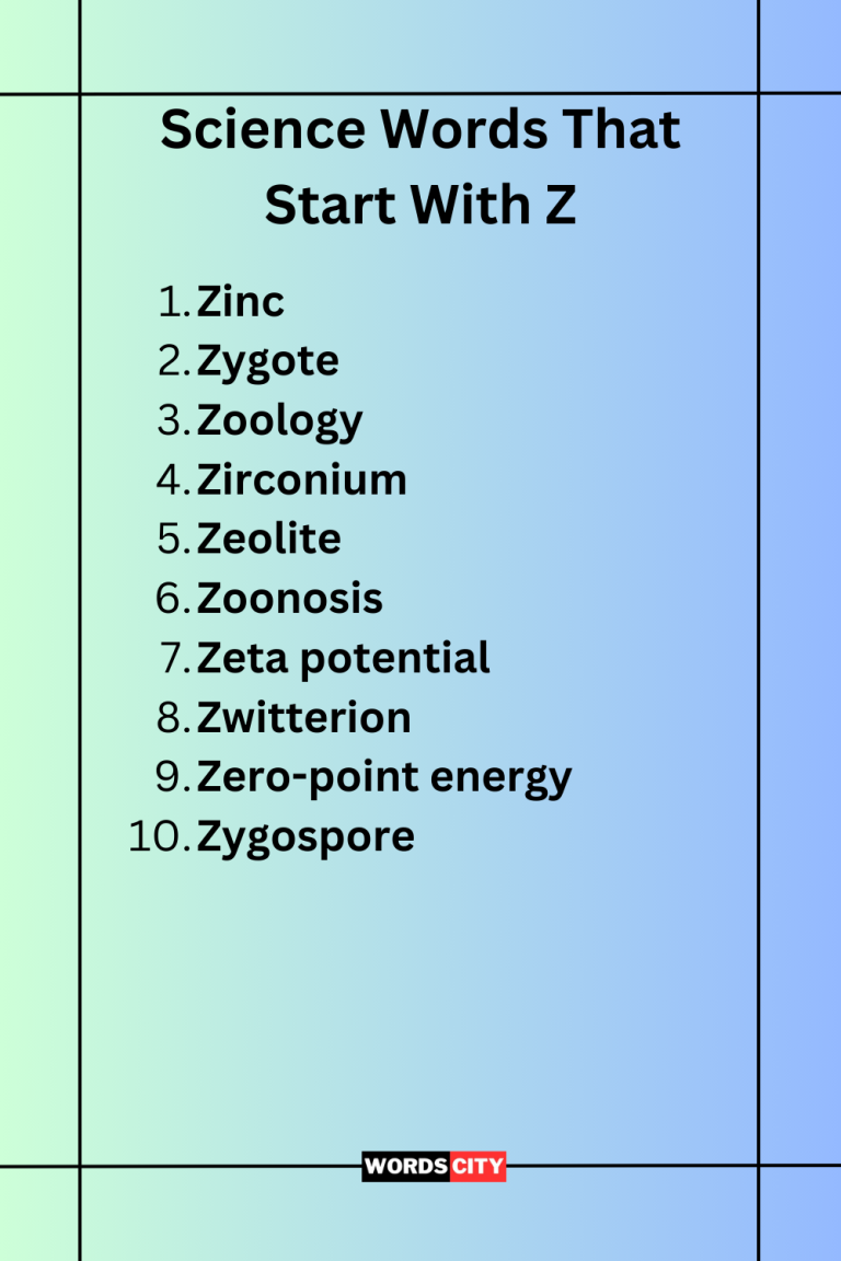 100 Science Words That Start With Z - Words City